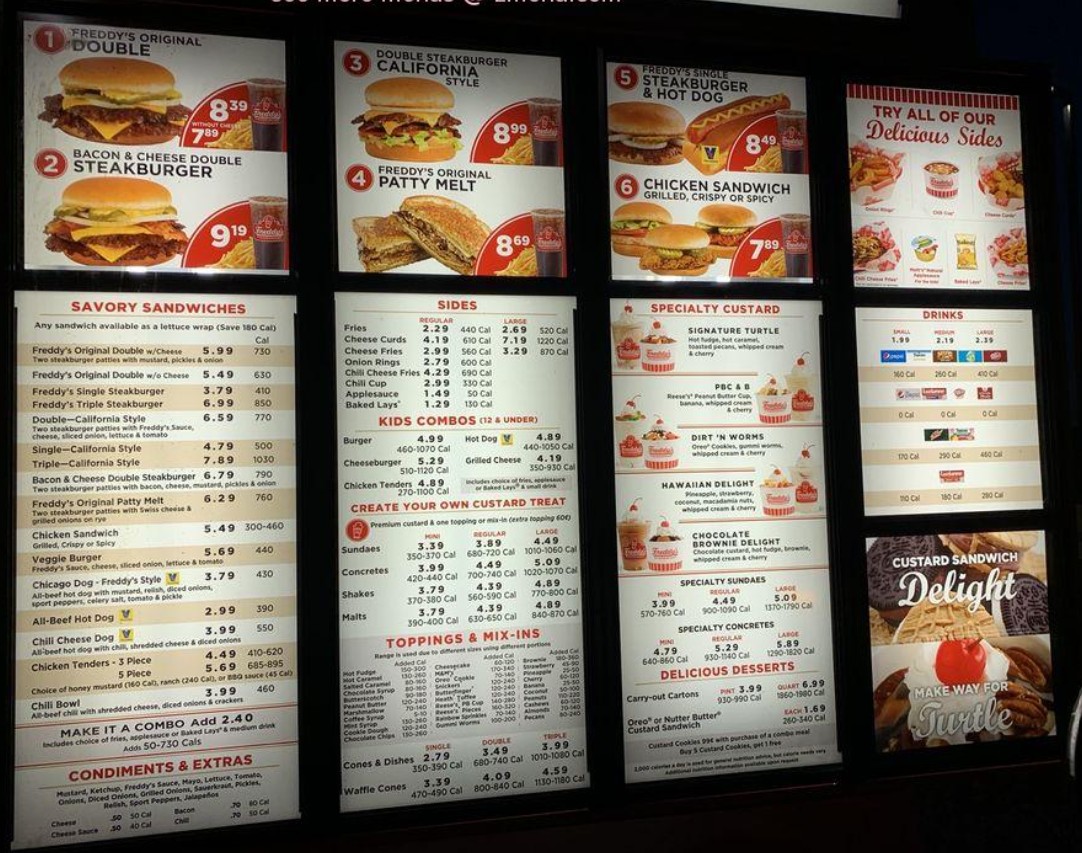 Freddy's Frozen Custard & Steakburgers Menu | Full List of Steakburgers ...